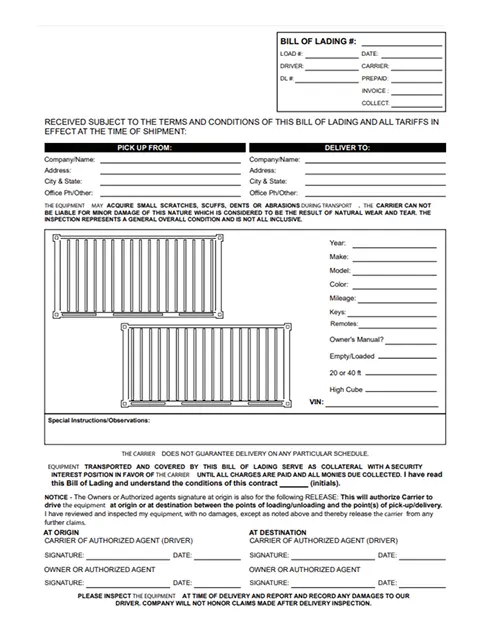 Bill of Lading Template Free Download | DF Alliance